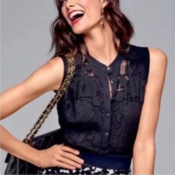 CAbi | Tops | Cabi 5346 Black Clip Art Rose Floral Sleeveless Blouse Sz ...